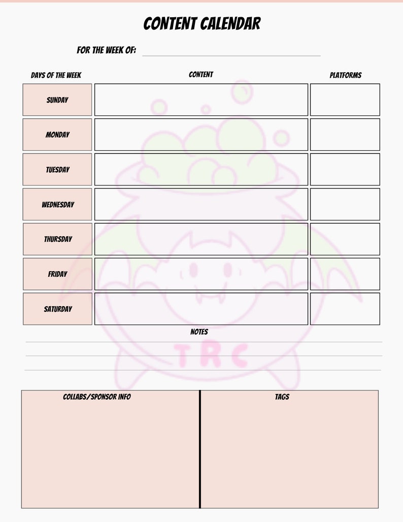 Simplistic Digital Content Calendar Weekly Planner Content Planner ...
