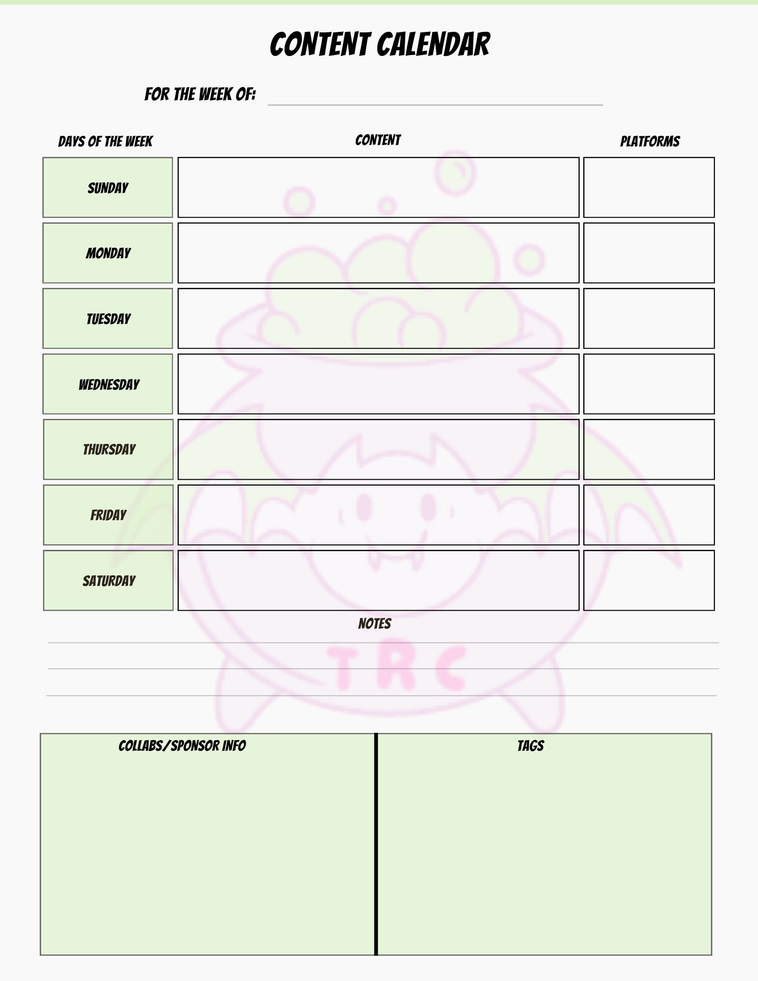 Simplistic Digital Content Calendar Weekly Planner Content Planner ...