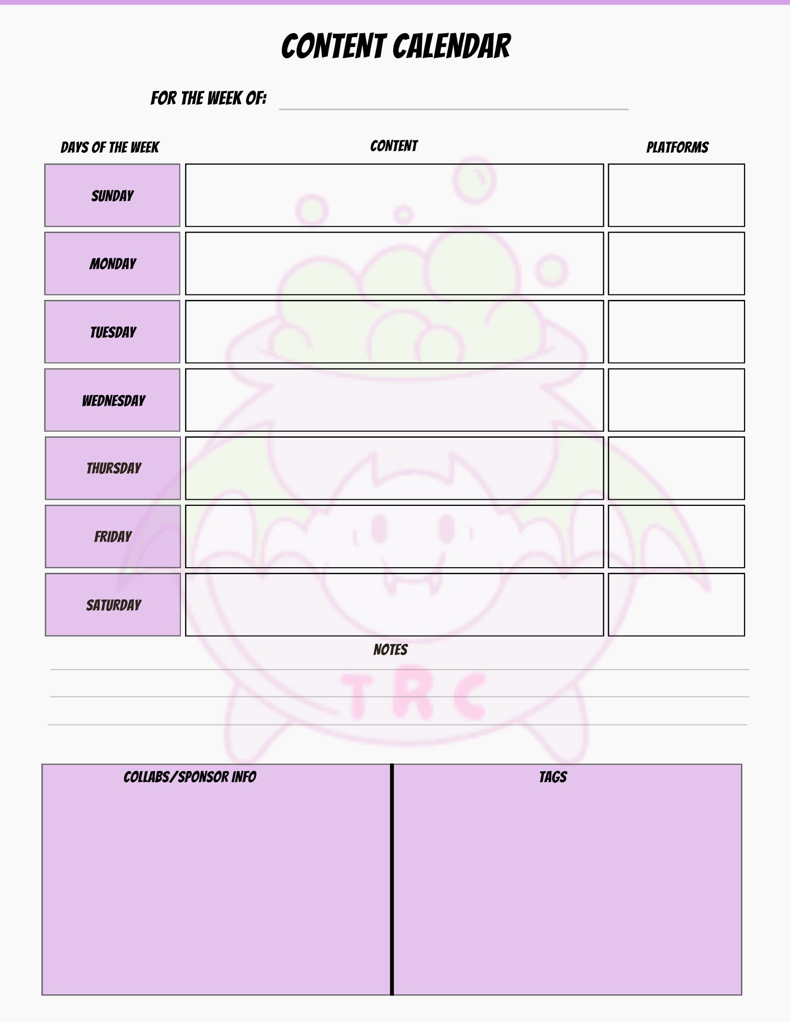 Simplistic Digital Content Calendar Weekly Planner Content Planner ...