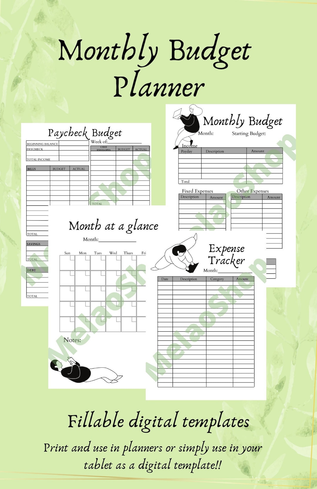 Printable and Digital Monthly Budget Planner / PDF Printable Budget ...