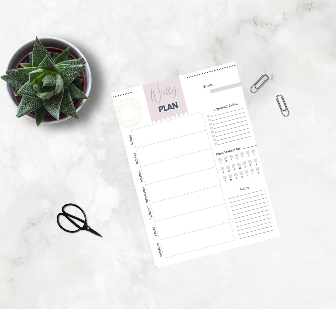Simple Weekly Planner & Habit Tracker - Etsy