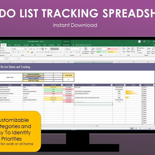 TO-DO LIST Digital Spreadsheet Excel Template - Etsy