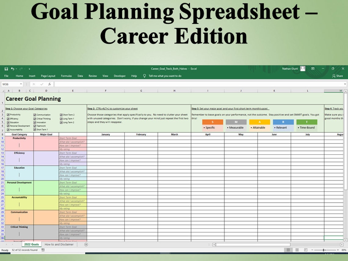 Yearly Career Goal Planning Spreadsheet | Excel - Etsy