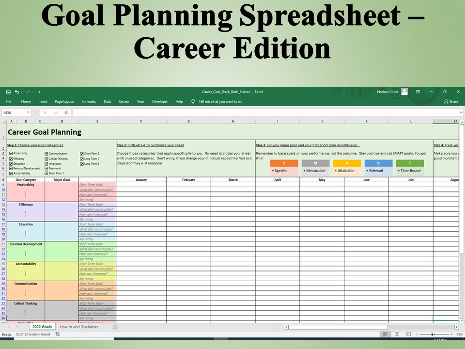 Yearly Career Goal Planning Spreadsheet | Excel - Etsy