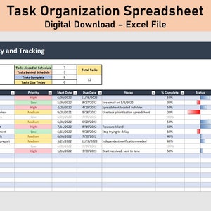 To Do List Digital Organizer and Progress Spreadsheet Excel Easy to ...