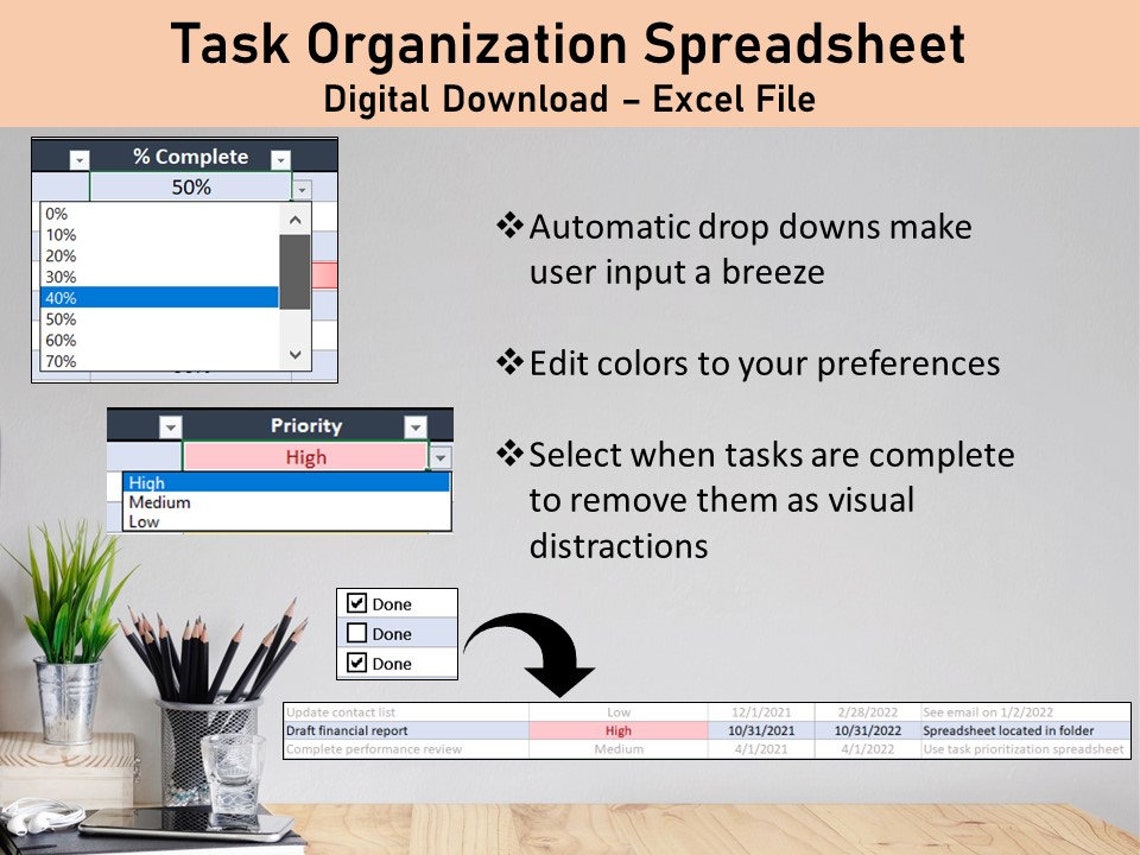 To Do List Digital Organizer and Progress Spreadsheet | Excel - Easy to ...
