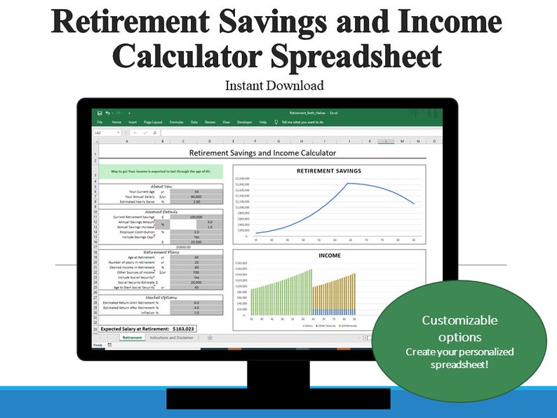 Retirement Income and Savings Spreadsheet | Excel Template Instant ...