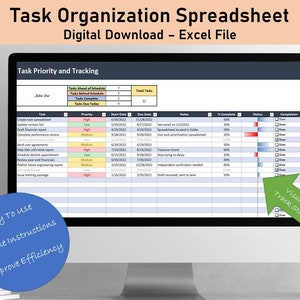 To Do List Digital Organizer and Progress Spreadsheet Excel Easy to ...