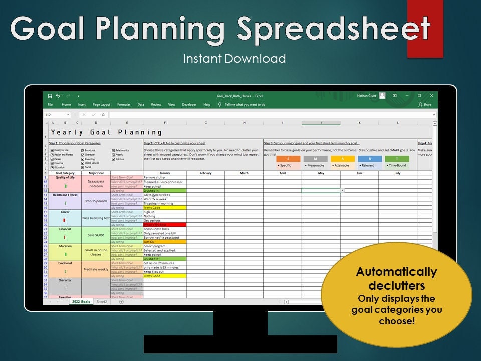 Yearly Goal Planning Spreadsheet | Excel - Etsy