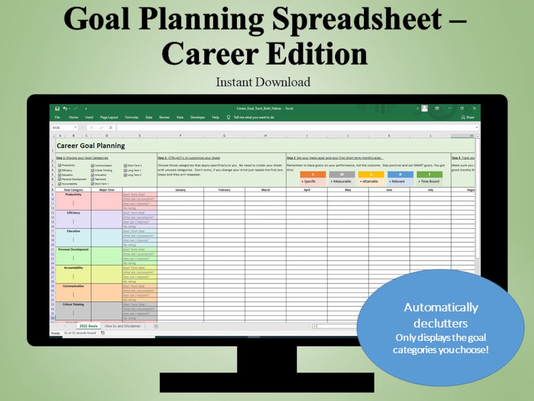 Yearly Career Goal Planning Spreadsheet | Excel - Etsy