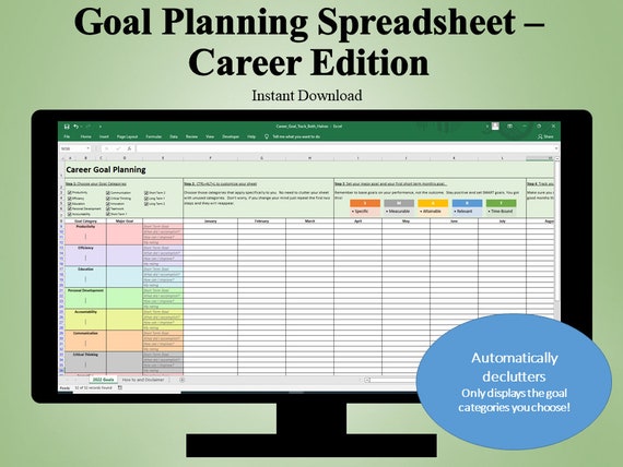 Yearly Career Goal Planning Spreadsheet Excel - Etsy
