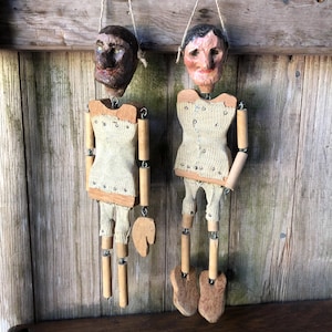 Antique Paper Mache and Jointed Wood Puppet Marionettes - Primitive ...