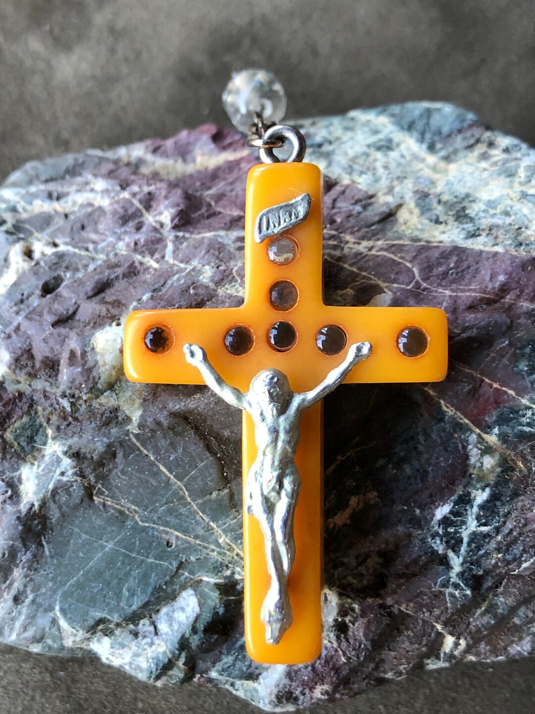 Reserved for Tina Butterscotch Bakelite Cross With 7 Sorrows Rosary - Etsy