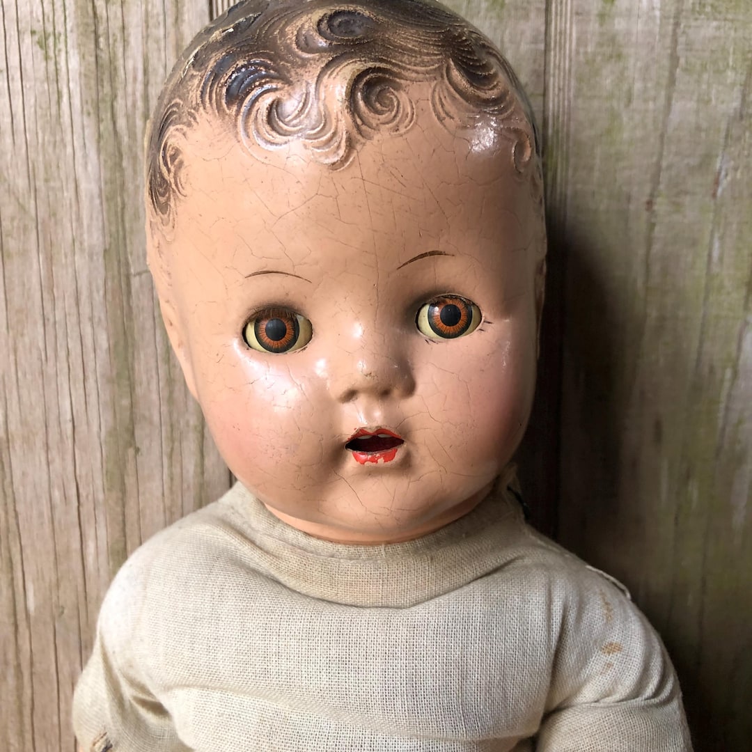Large Antique Creepy Doll Head - Composite and Cloth - Etsy