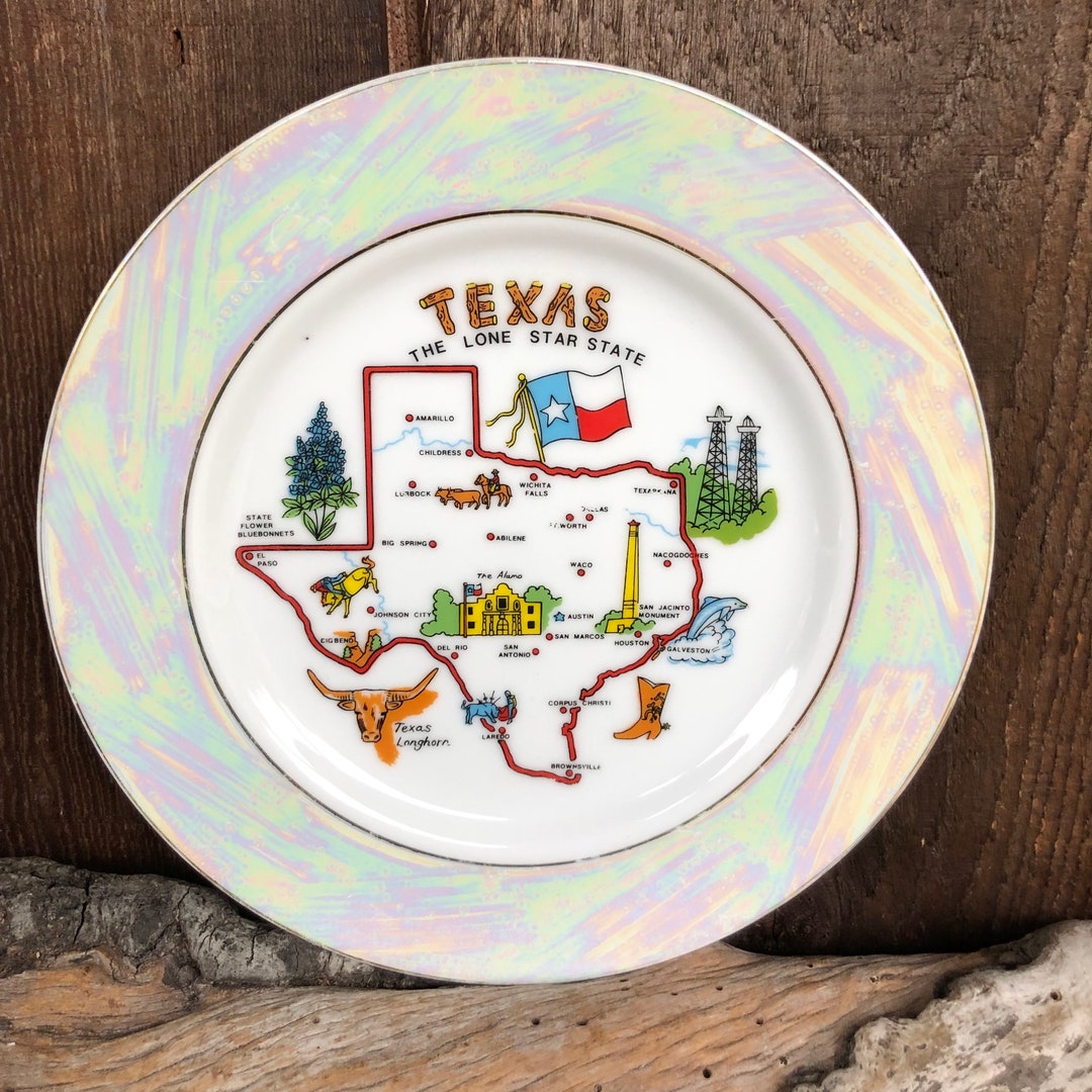 Texas State Map Souvenir Plate - Etsy