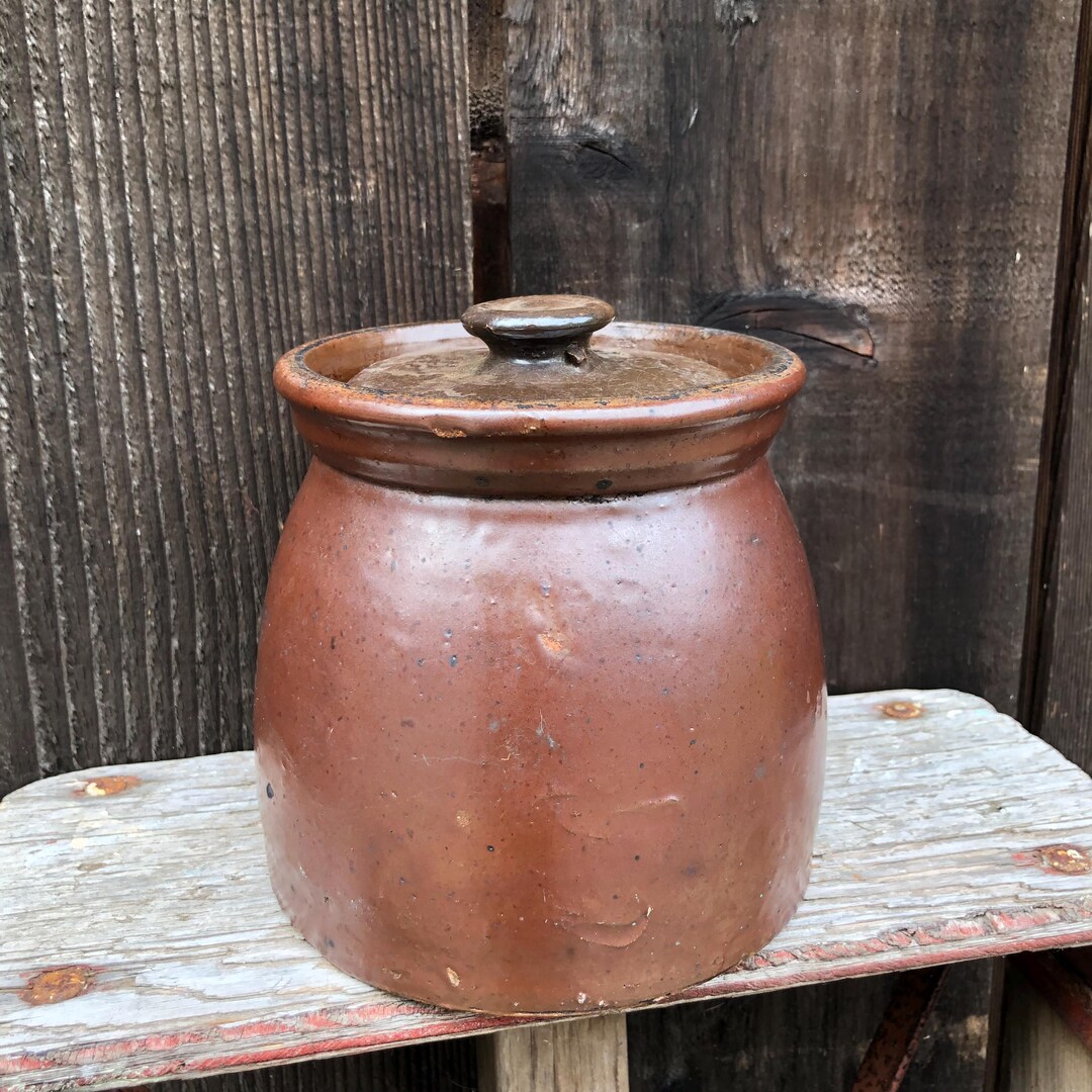 Antique Stoneware Crock With Lid - Etsy