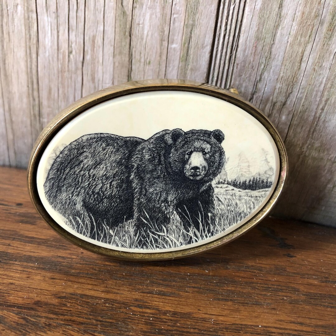 Faux Scrimshaw Black Bear Belt Buckle by Barlow - Solid Brass - Etsy