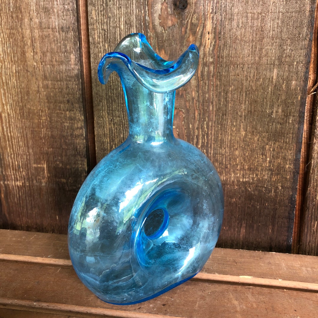 Old Jersey Colonial Pinch Flask Blue Glass - Etsy