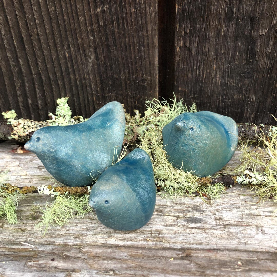 Clay Bluebird Trio - Studio Pottery Blue Birds - Etsy