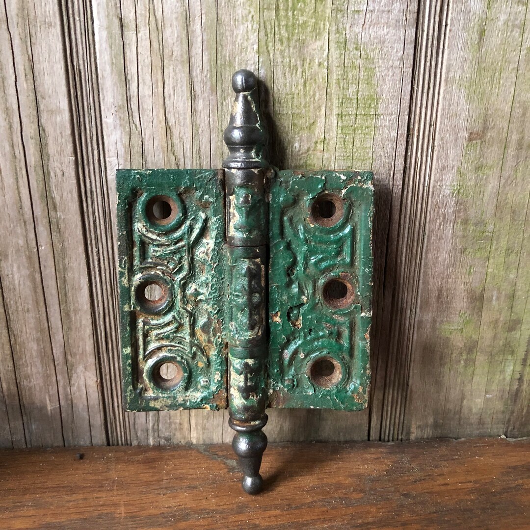 Antique Metal Hinge With Green Paint and Aged Patina - Etsy
