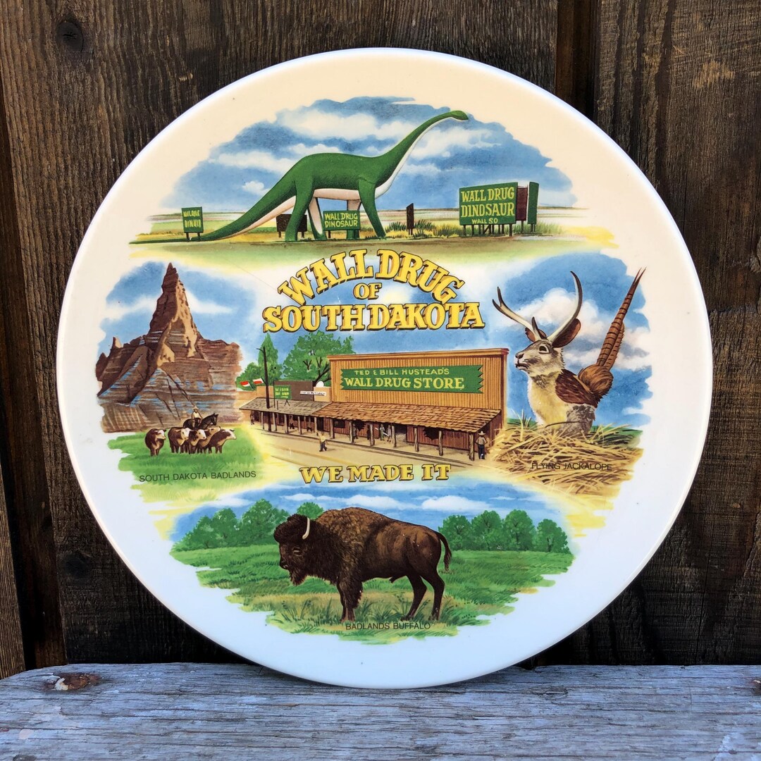Wall Drug Souvenir Plate - Dinosaur - Jackalope - Buffalo - South ...