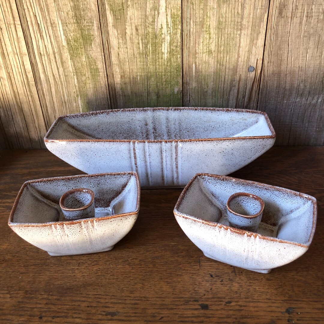 S Ballard Vermont Pottery - Candle Holders and Dish - Mid Century MCM ...