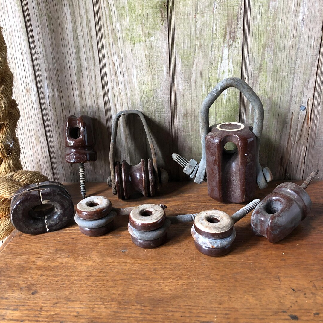 Vintage Salvage Lot of Insulators Pulley - Primitive Rustic - Peirce ...