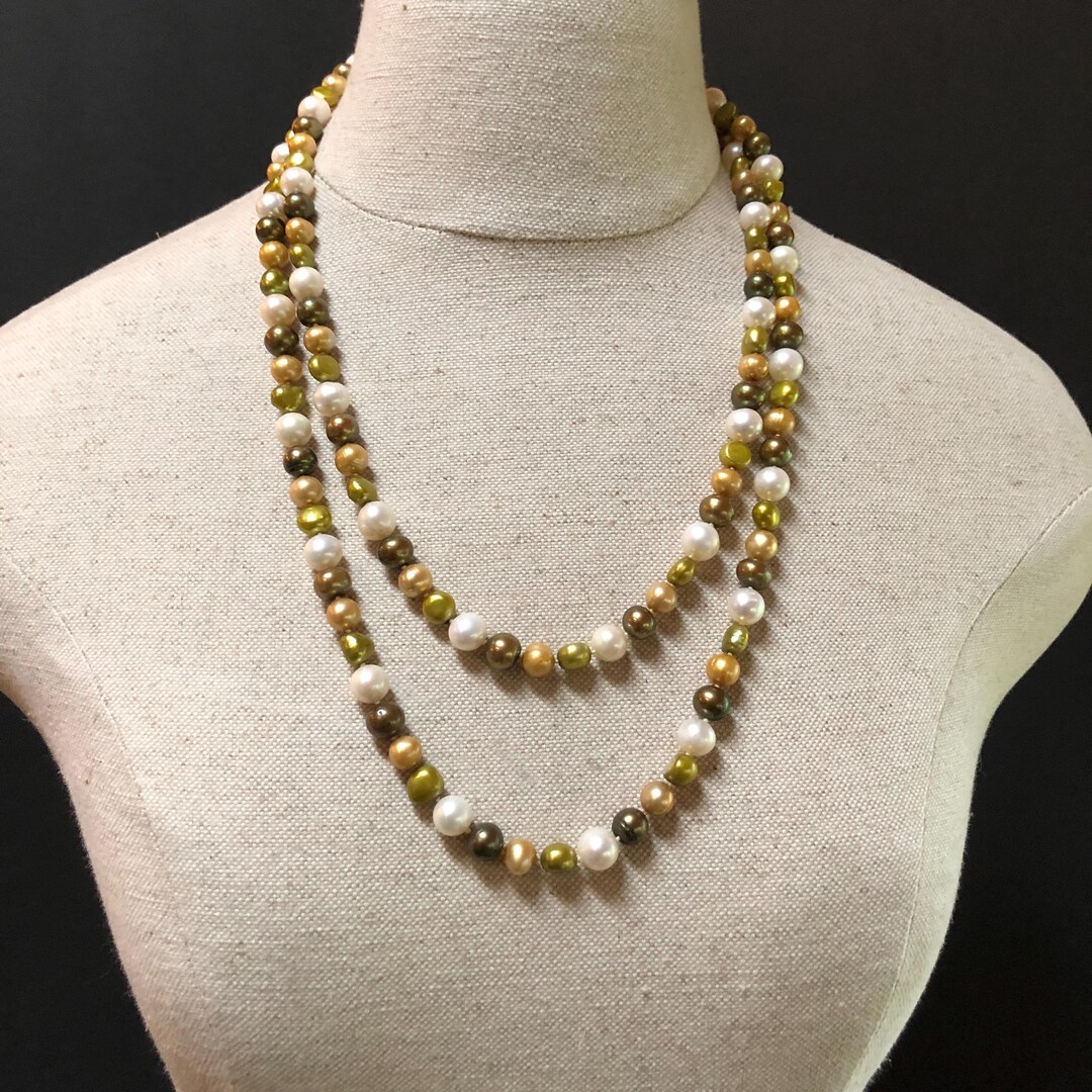 Multi Color Pearl Necklace - Extra Long Knotted - Etsy