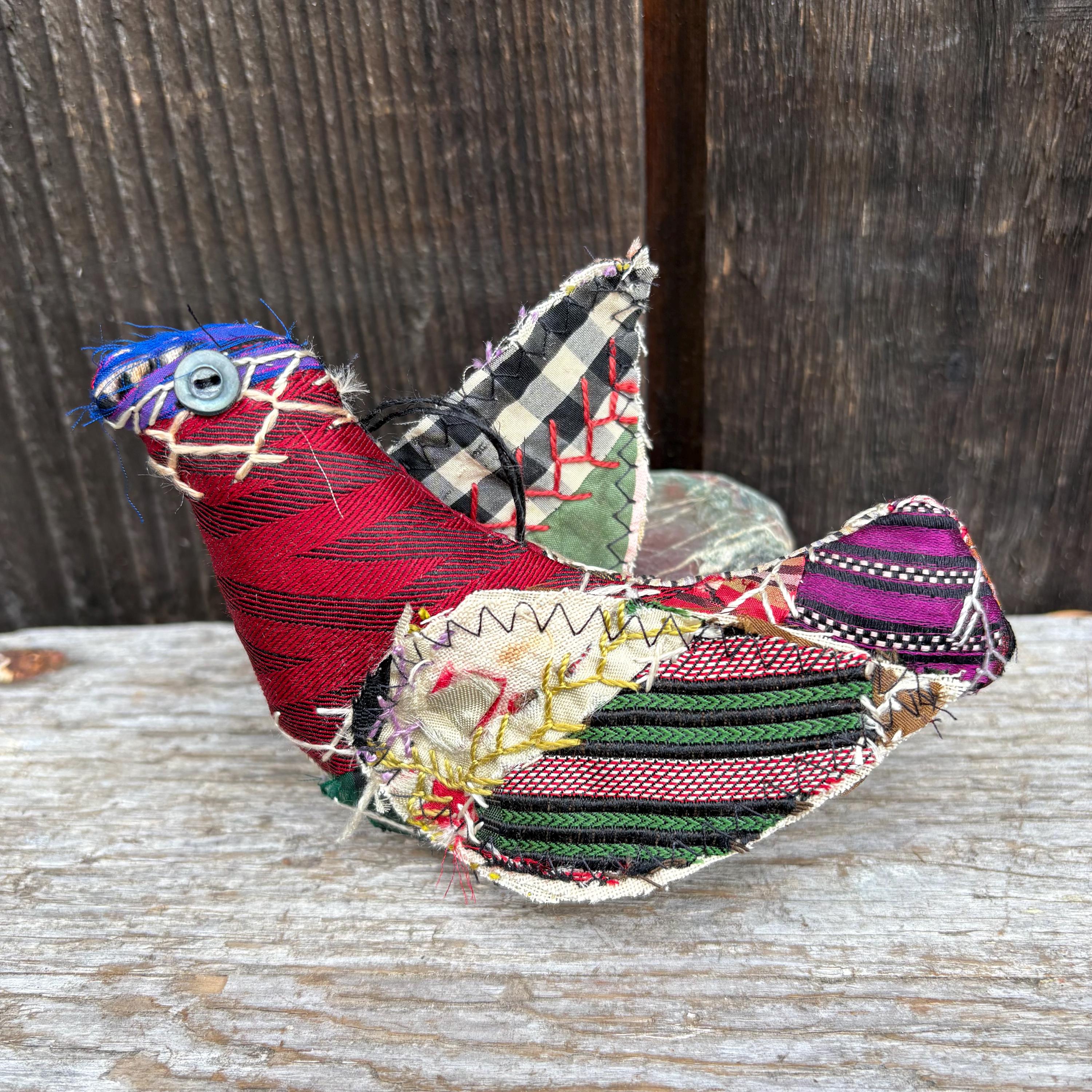 Primitive Fiber Art Bird Ornament - Antique Crazy Quilt Upcycle - Etsy