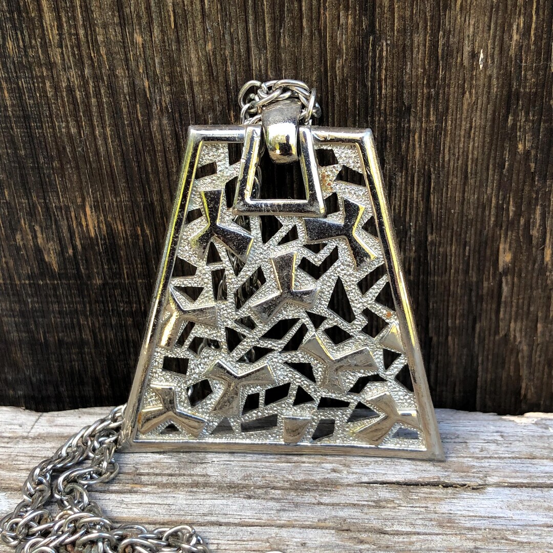 Vintage Mid Century Chunky Silver Toned Pendant Necklace - Etsy