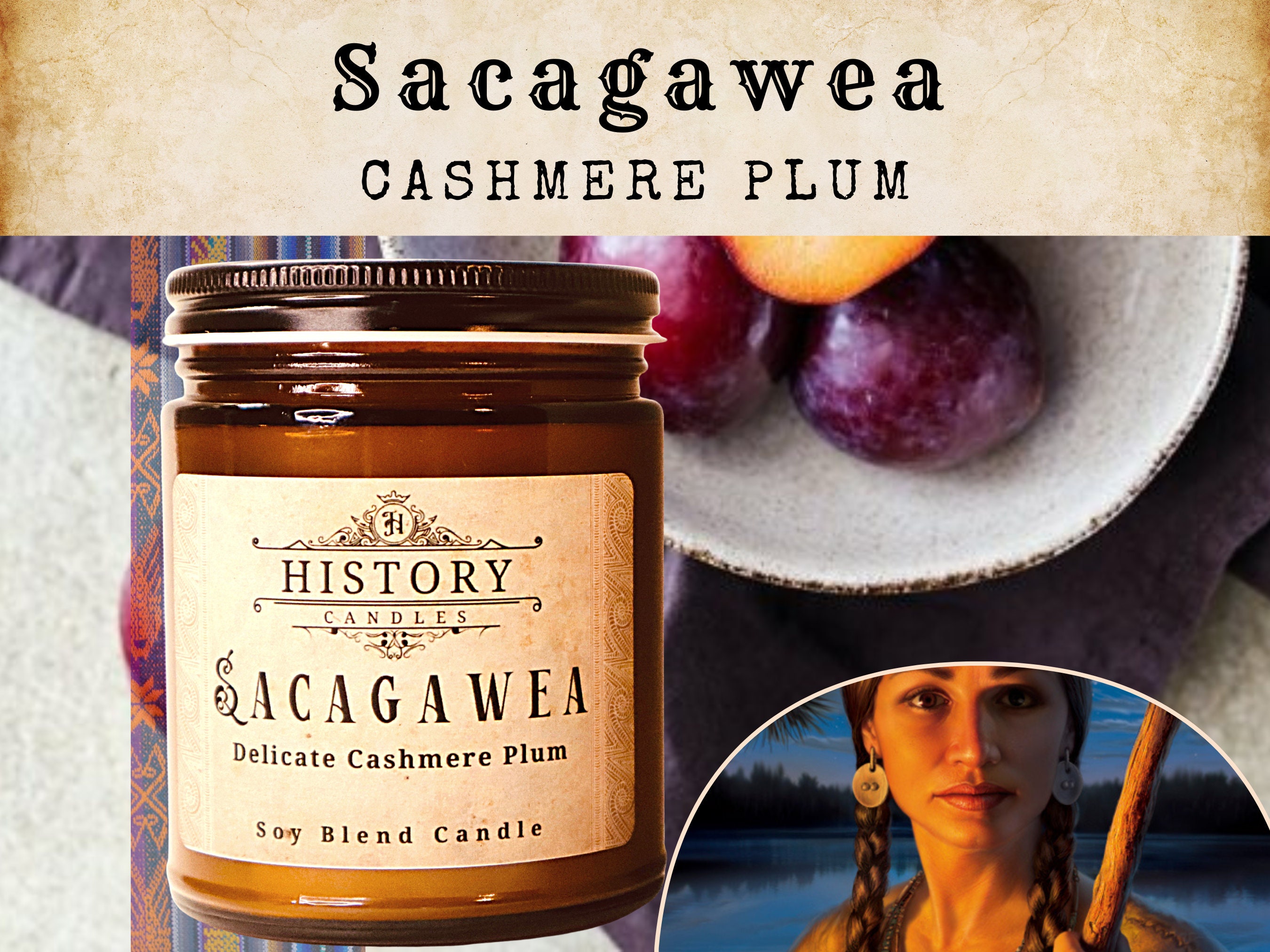 NATIVE AMERICAN GIFT Sacagawea Cashmere Plum Jar Candle History Candles ...