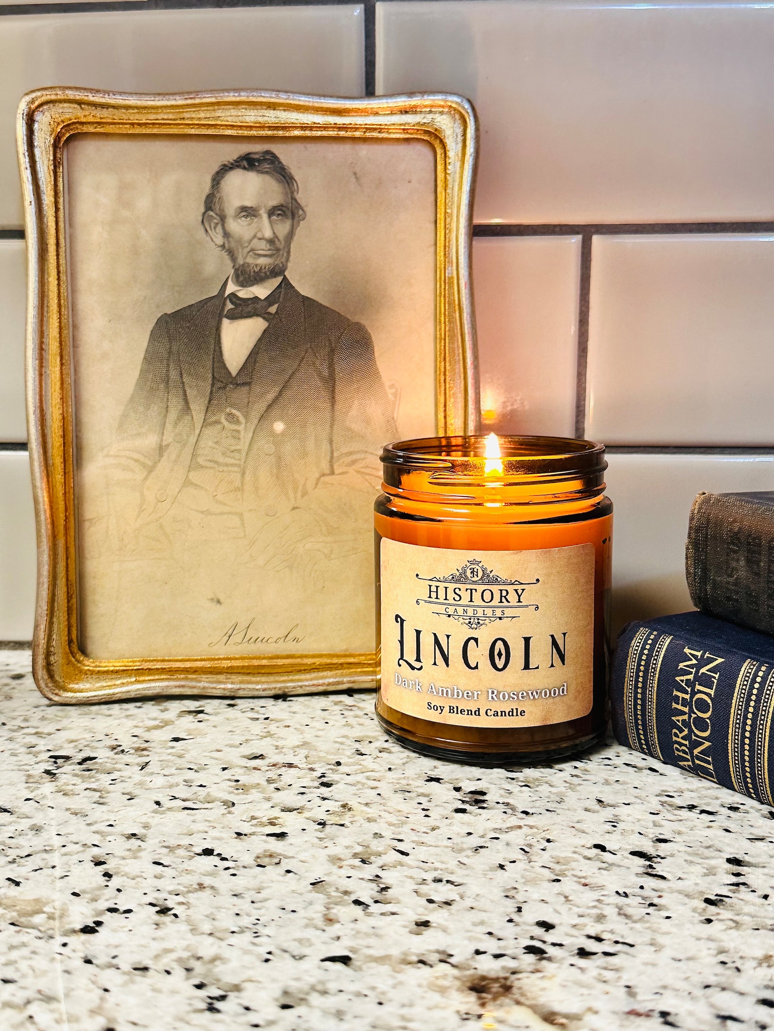 Abraham Lincoln History Candle: Dark Amber Rosewood Scent - History ...