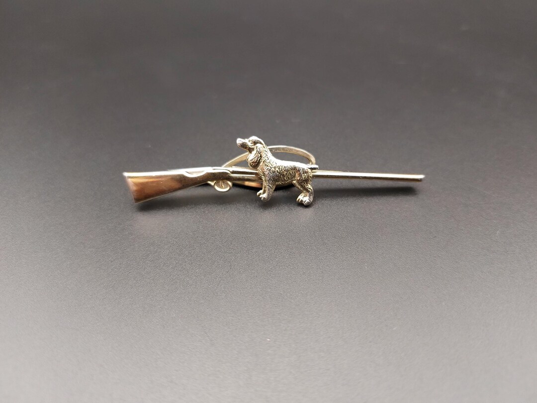 Vintage Stratton Tie Clip, Hunting Theme, Dog and Rifle, Gold Tone ...