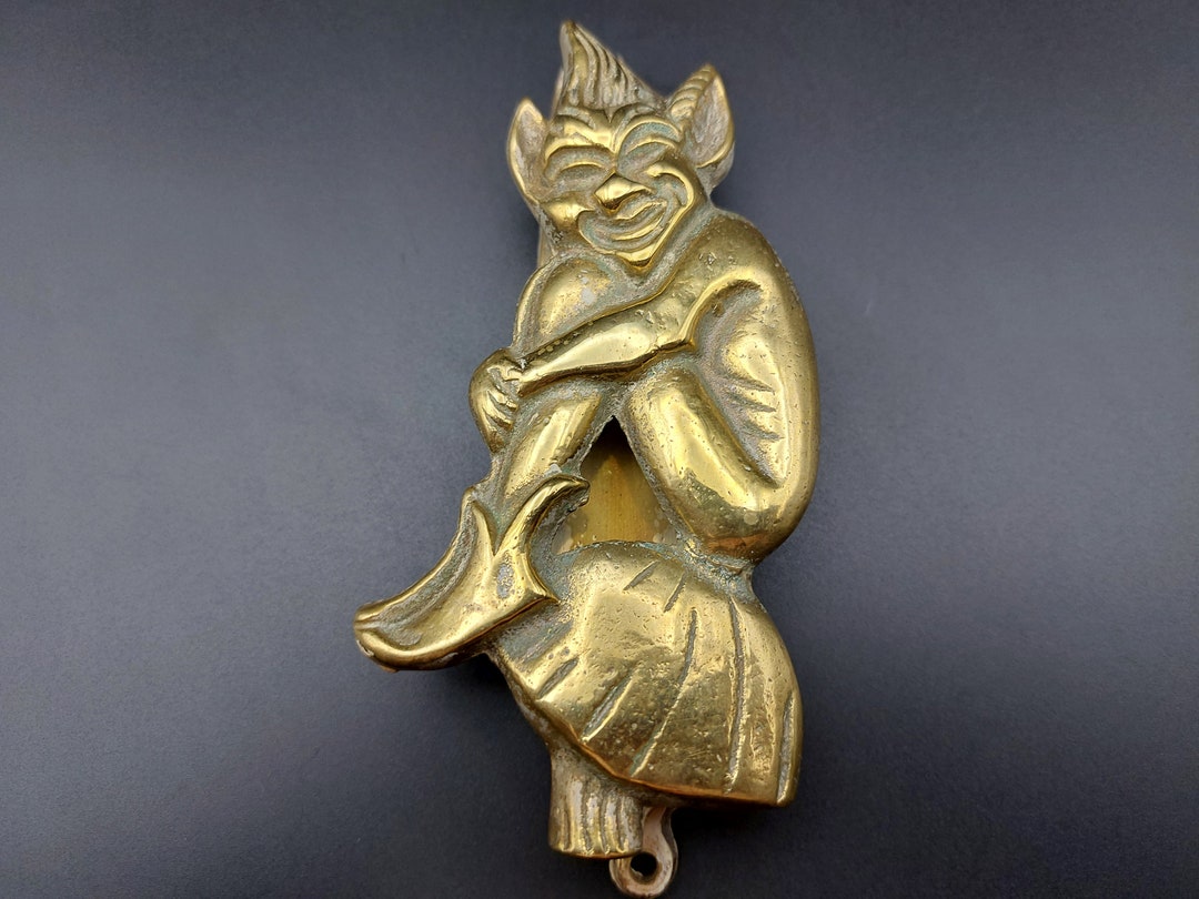 Vintage Brass Imp Pixie Elf Door Knocker, Sitting on Mushroom ...