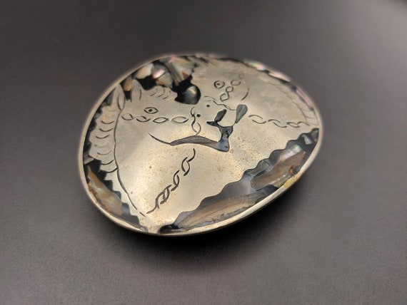 Large Mexican Alpaca belt buckle, horse motif with ab… - Gem