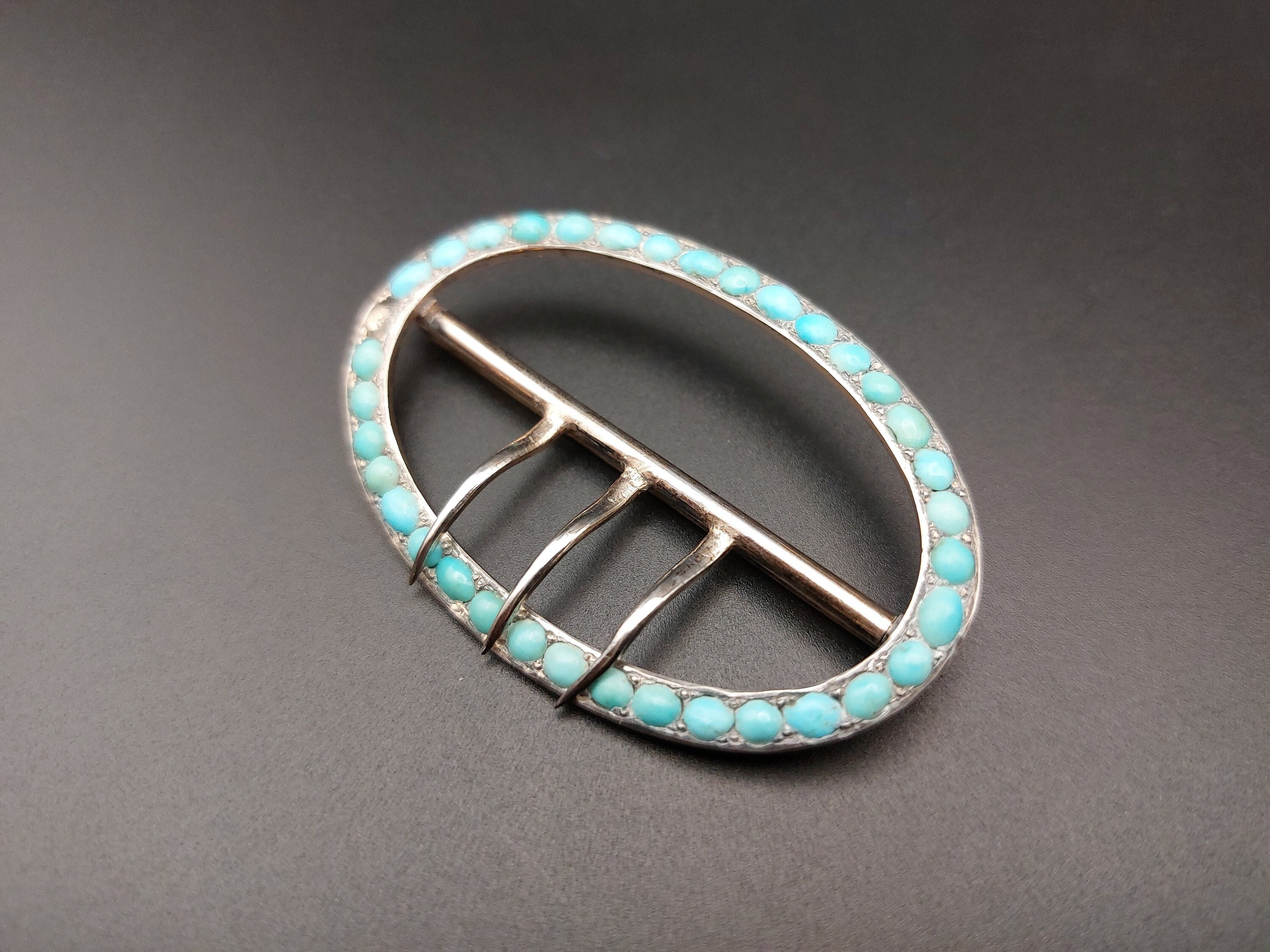 Antique Victorian Silver Turquoise Buckle, Yellow Gold Wash, Sash or ...