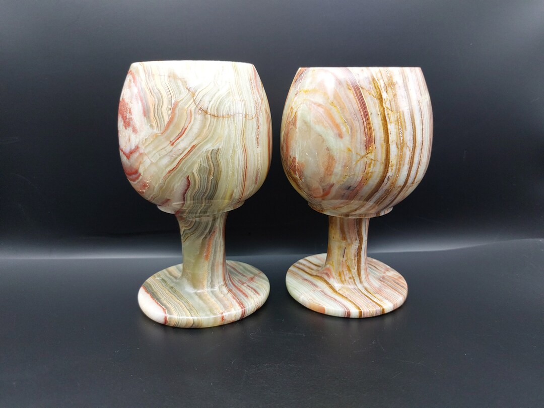 Pair of Marble Goblets, Green and Brown Striated Stone Wine Glasses - Etsy
