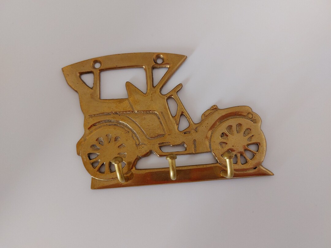 Vintage Solid Brass Key Hook, Antique Car Design, 3 Hooks, 1970s Key ...