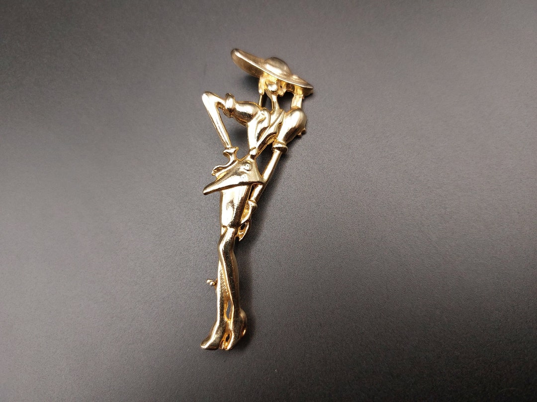 1990s Fashion Lady Brooch, Large Gold Tone Pin, Abstract Female Design ...