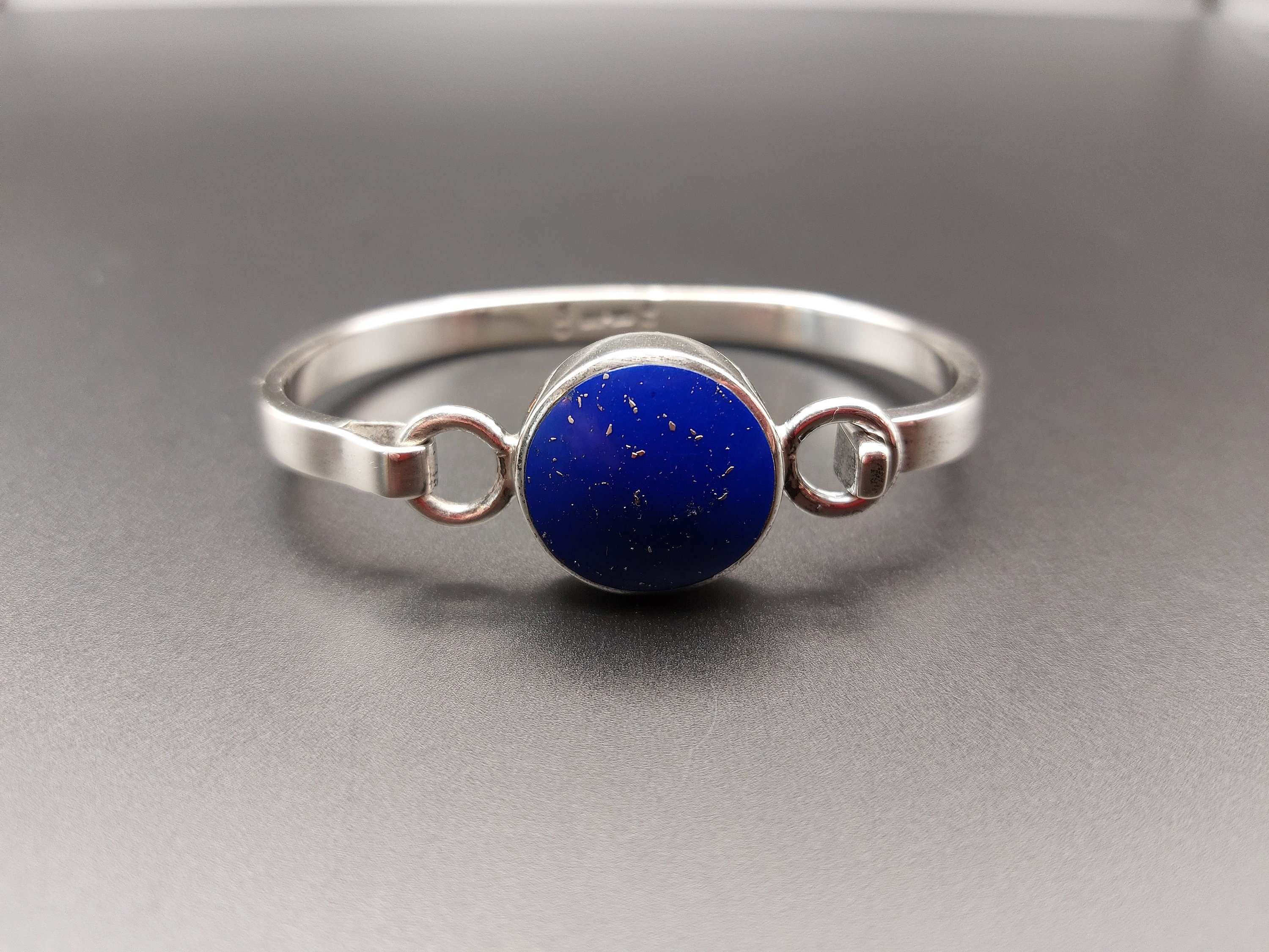 Vintage Taxco Sterling Silver Lapis Lazuli Bracelet, Hinged Bangle ...