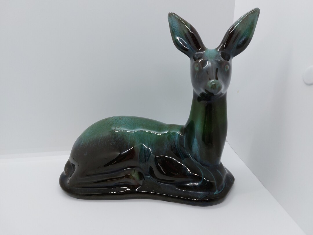Blue Mountain Pottery Deer Figurine, Green and Black Glaze, Canadian ...