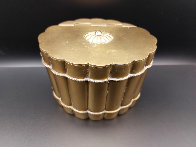 Regency Style Brass Box, Ribbed Design, Scalloped Edges, Hinged Lid - Etsy