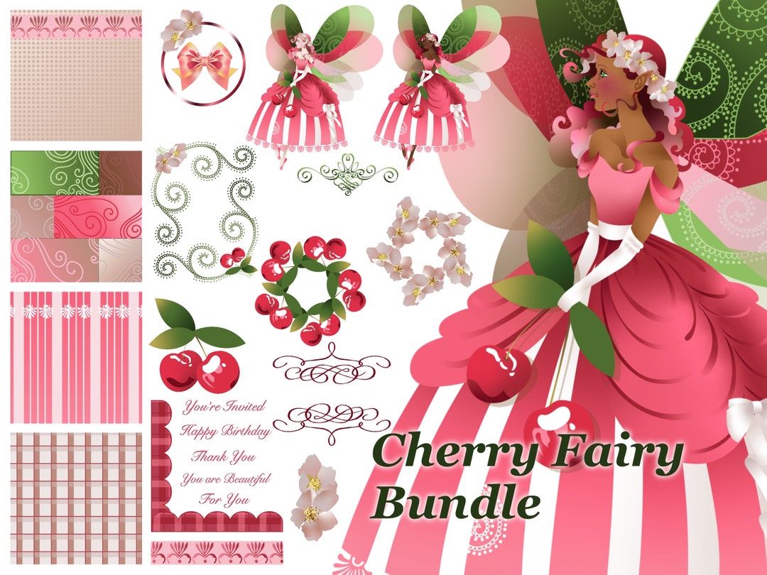Cherry Fairy Clipart Bundle of 25 Images, With Design Elements ...