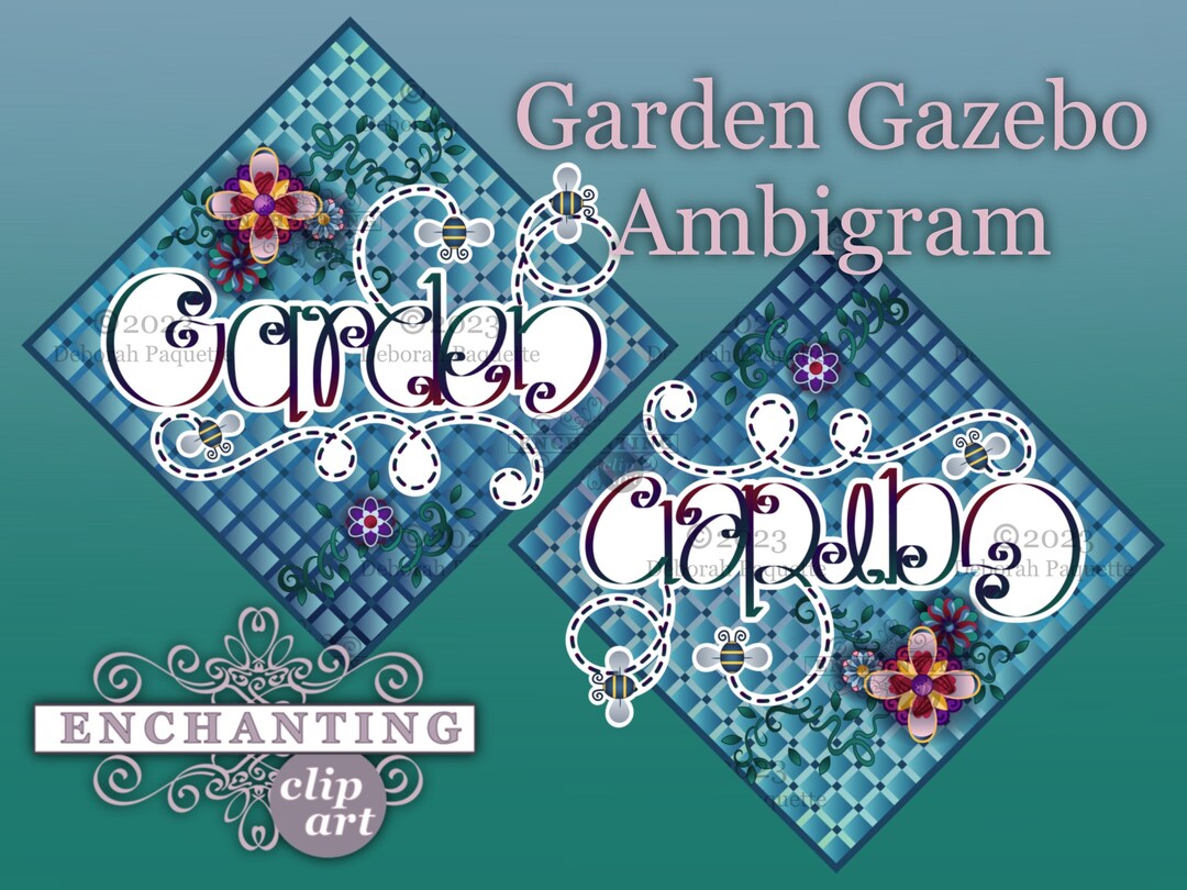 Garden Gazebo Ambigram: Funky Wall Art Calligraphy With Word Clipart, Spring Flowers Clipart ...