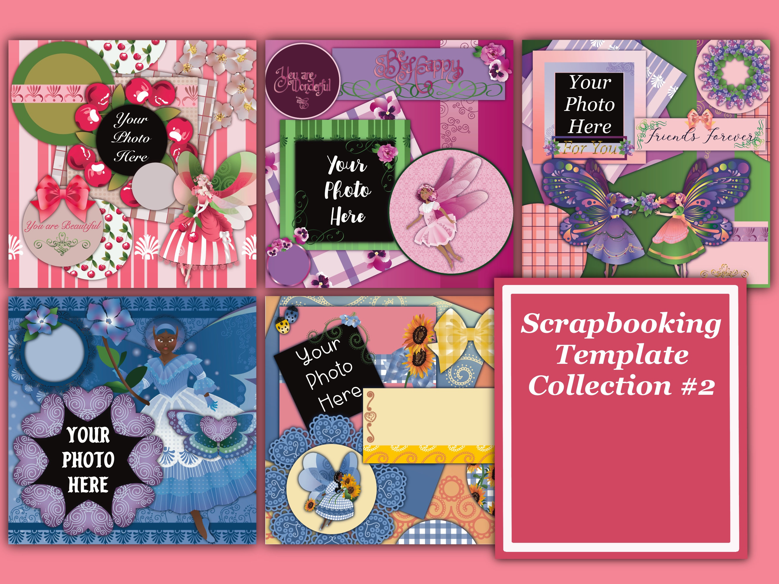 5 Scrapbook Layouts With Design Elements Including 12x12 Digital Paper ...