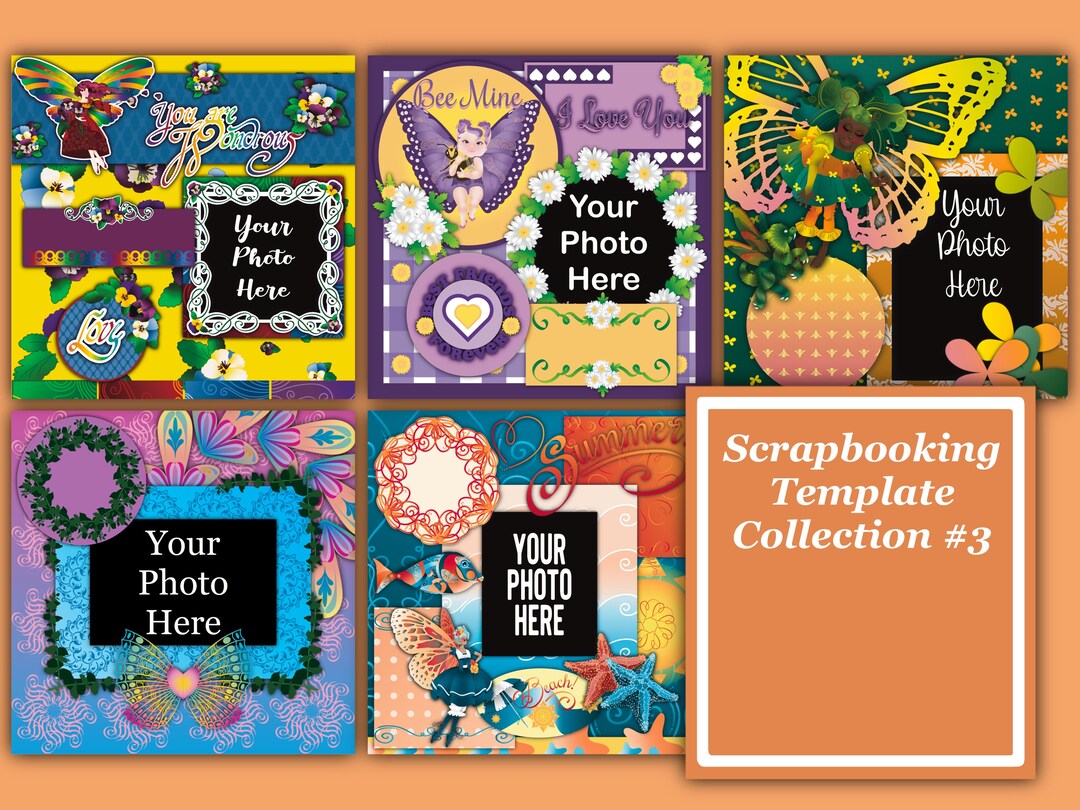 5 Digital Scrapbook Layouts With Fairy Clipart, Daisy Clipart, Bumble ...