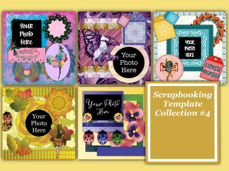 5 Digital Scrapbook Layouts for a Memory Book With Unicorn Clipart ...