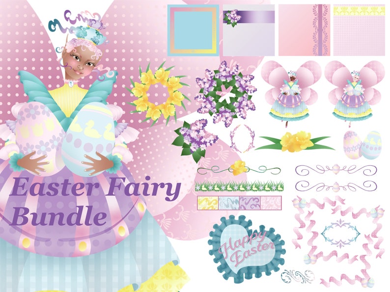 Easter Fairy Clipart Bundle: Fairy Stickers, Wreath Clipart, Easter ...