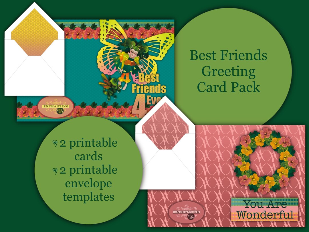 Best Friends 4 Ever Printable Greeting Cards With Matching Envelope ...