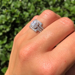 Trio Set Piece Princess Cut Ring Engagement Wedding Band Set Princess ...